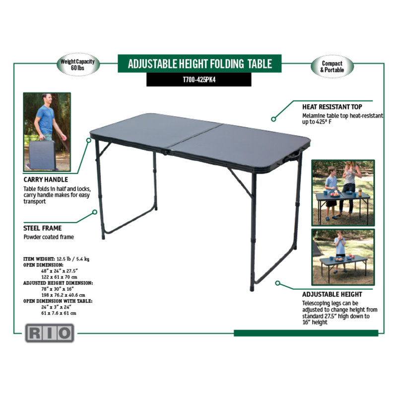 Rio Brands 48" Rectangular Fold-in-Half Portable Folding Table | Wayfair